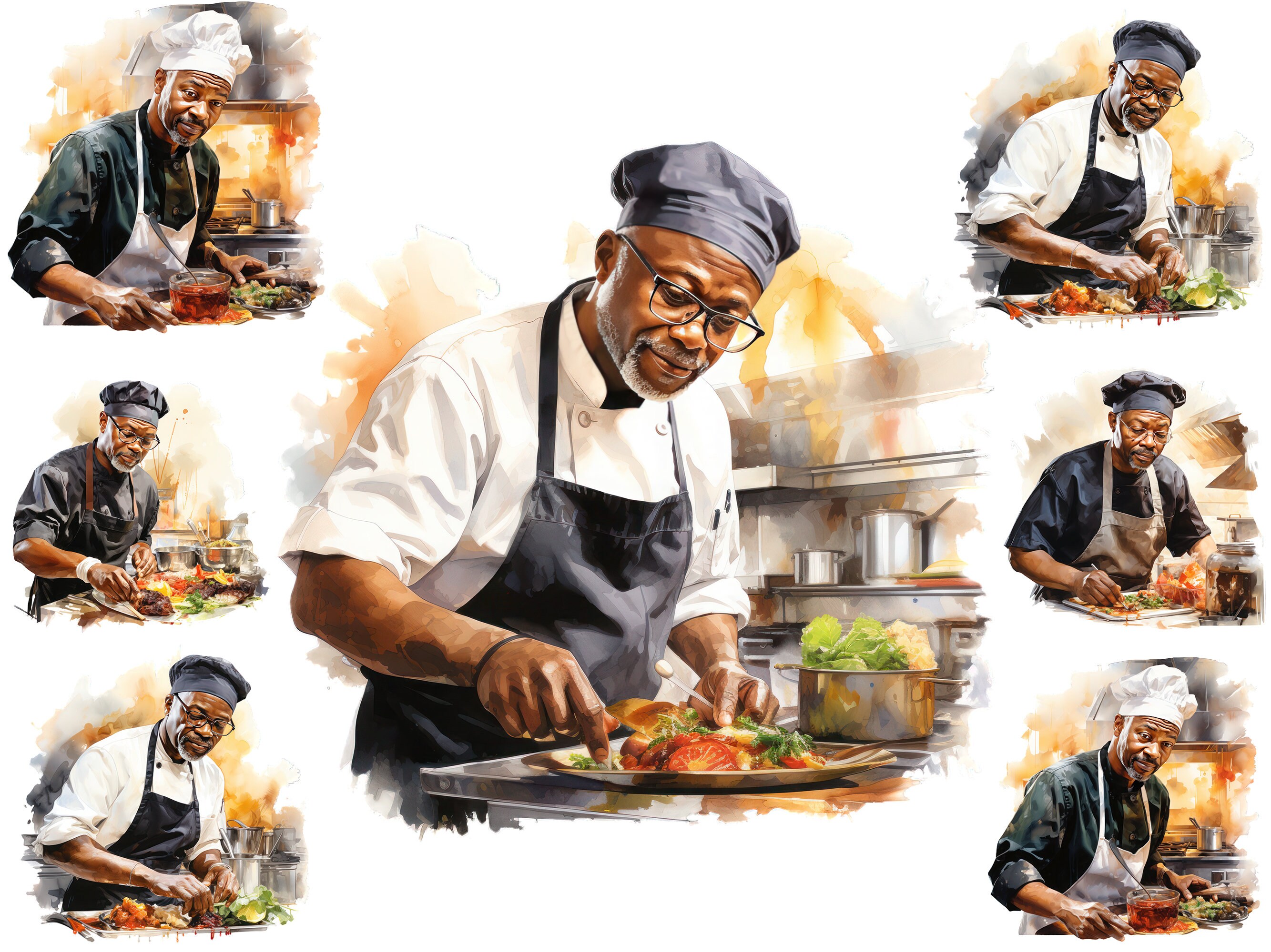 Watercolour Black Man Chef Clipart, African American Chef Png, Cooking ...