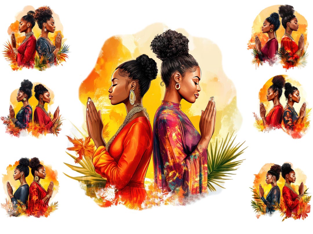 8 Watercolour Black Women Group Praying, African American Women Praying Clipart, Sublimation Png ...