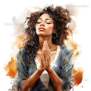 Watercolour Black Woman Praying, African American Woman Praying Clipart, Sublimation Png, Full ...