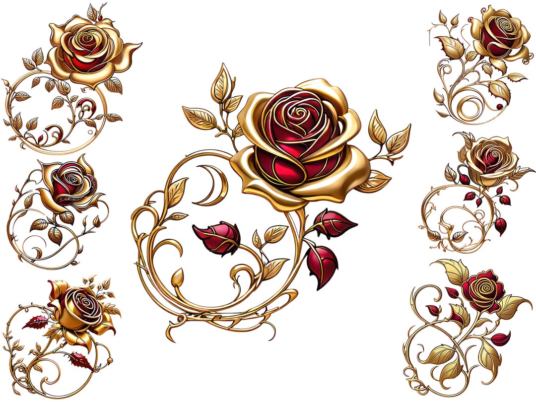 Watercolour Red Gold Roses Flowers Png, Cute Red Gold Roses Clipart ...