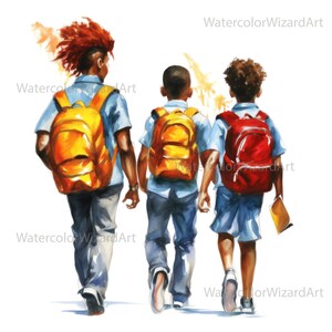 Watercolour African American Kids Clipart, Kids Back to School Png ...