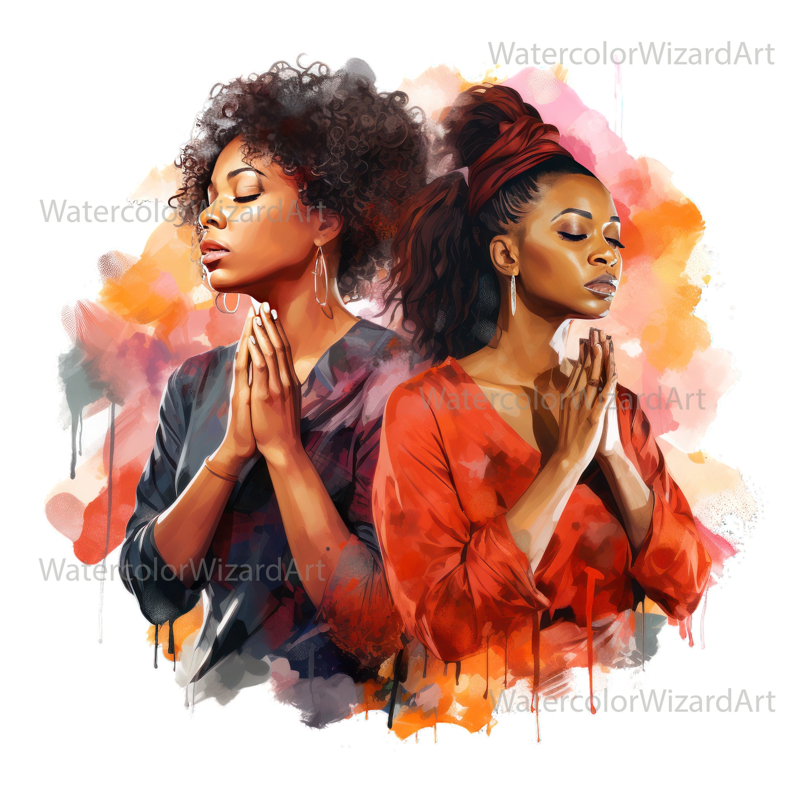 Watercolour Black Women Group Praying, African American Women Praying Clipart, Sublimation Png ...