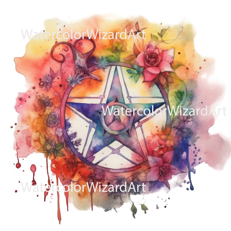 Watercolour Pentagram Clipart Wiccan Png Magic Clip Art - Etsy
