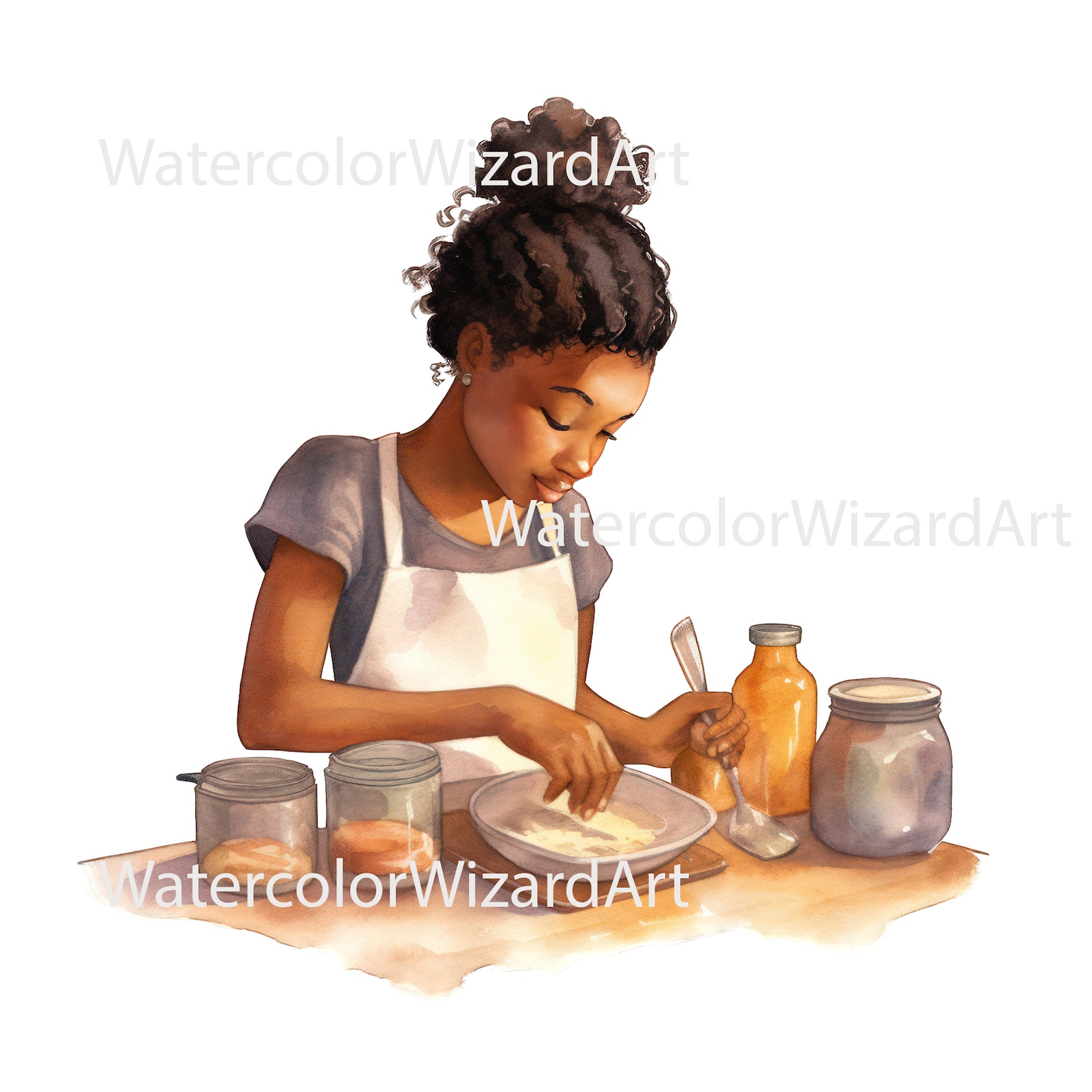 Watercolour Black Girl Cooking Clipart, Girl Culinary Clipart, Girl ...
