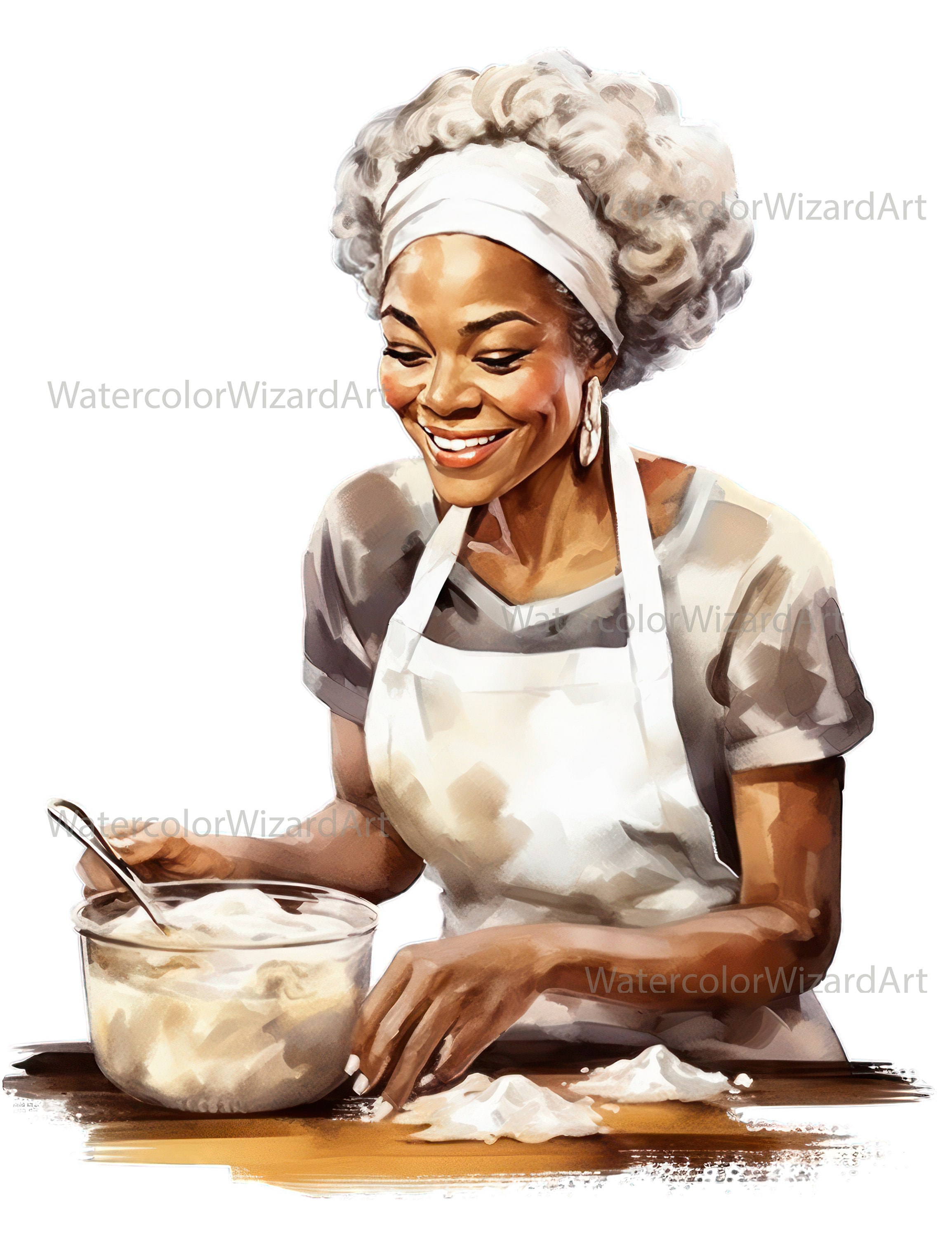 Watercolour Black Woman Pastry Chef Clipart, Afro Woman Bakery Chef Png ...