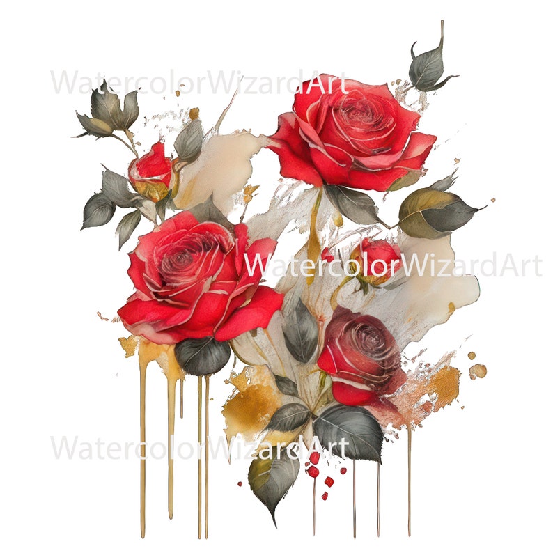 Watercolour Red Roses Clipart Cute Red Roses Png Flowers - Etsy