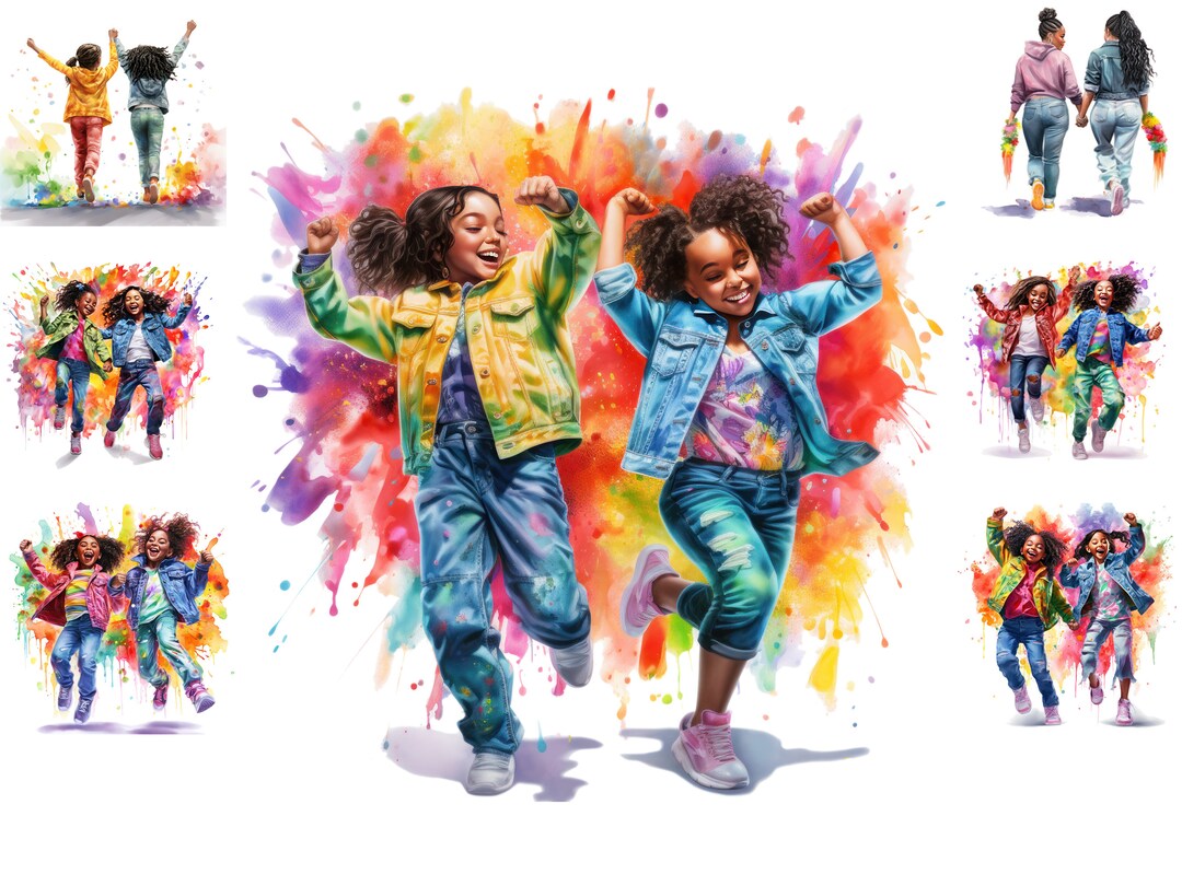 Watercolour Black Girls Best Friends Clipart, Best Female Friend Png ...