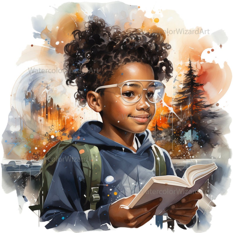 Watercolour Happy African American Black School Kids Clipart, Children ...