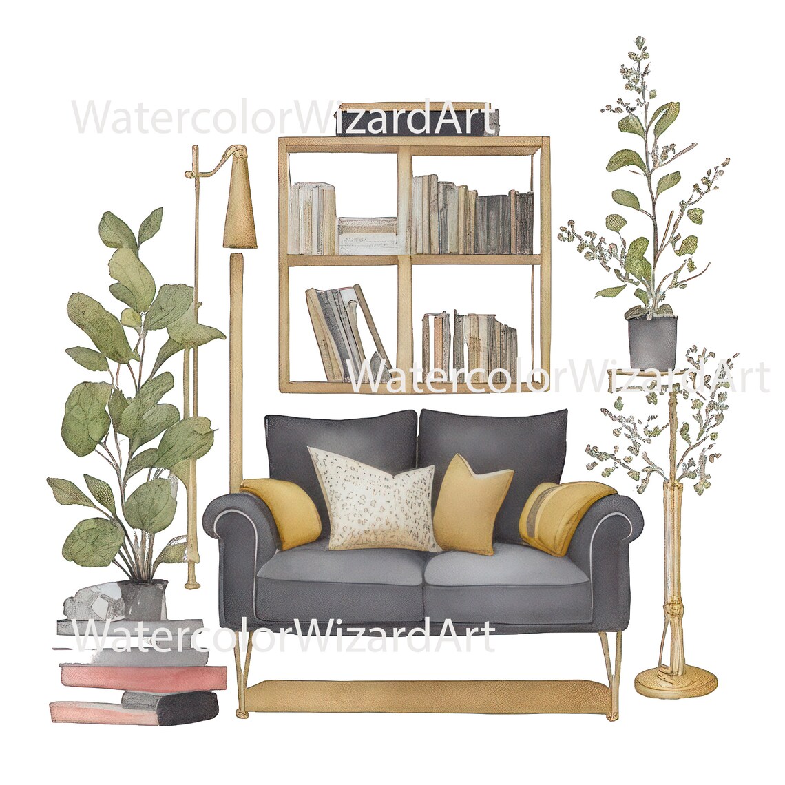 Watercolour Bookworm Clipart Bundle PNG Cosy Reading Corner - Etsy