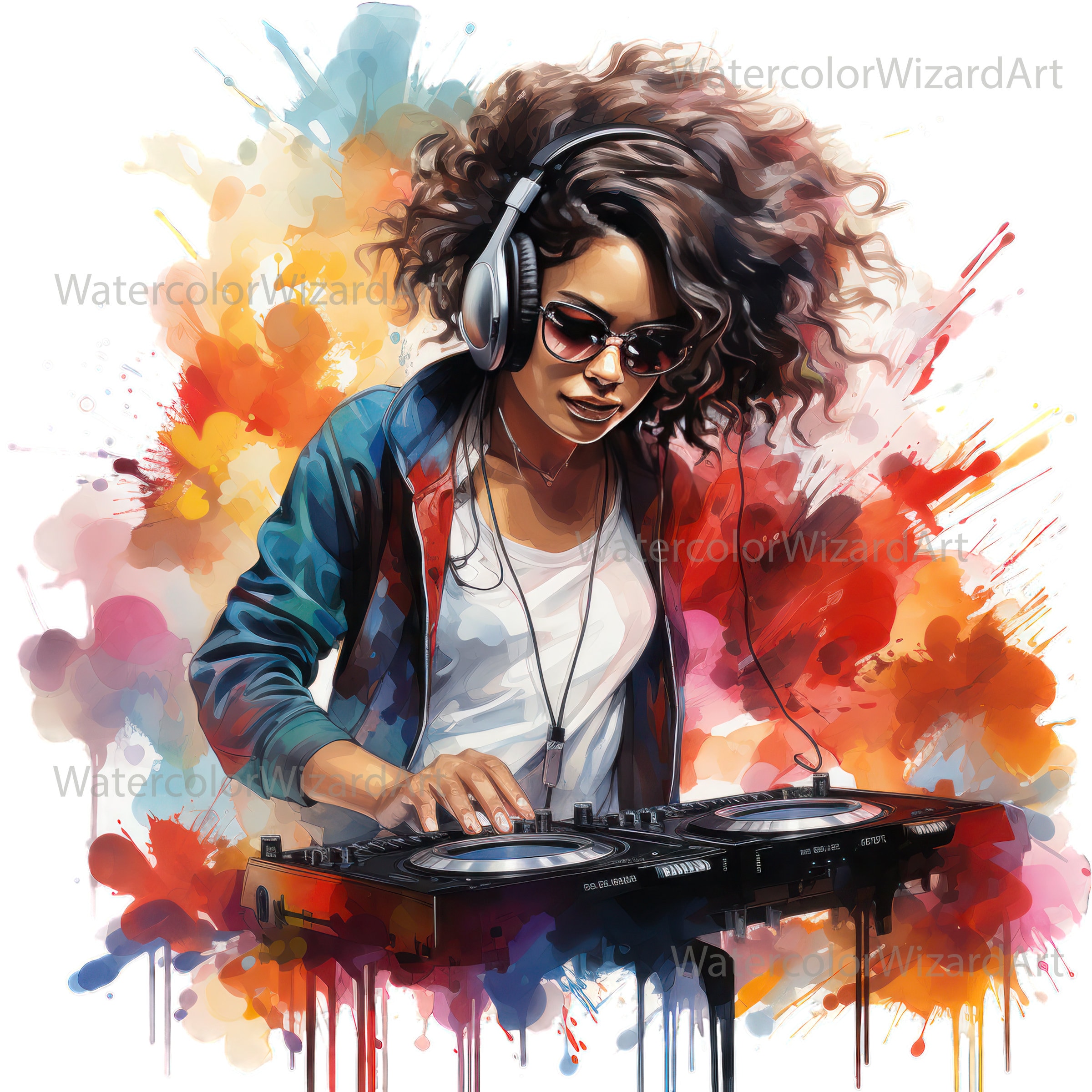 Watercolour Black Female DJ Clipart, African American Woman DJ Png, Full Commercial Use - Etsy