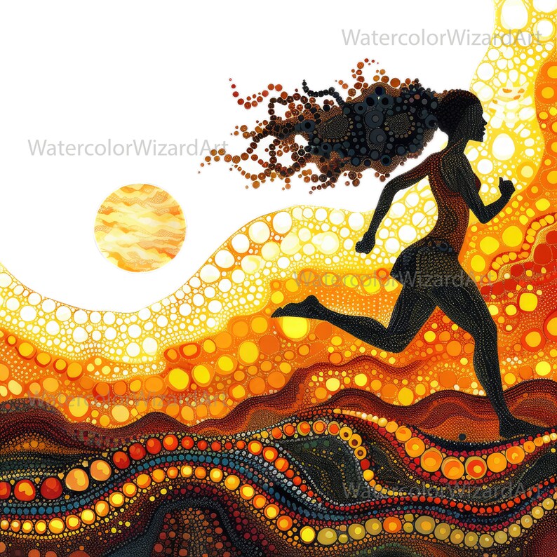 Watercolour Black Girl Running in the Sunset Clipart, Woman Sports ...