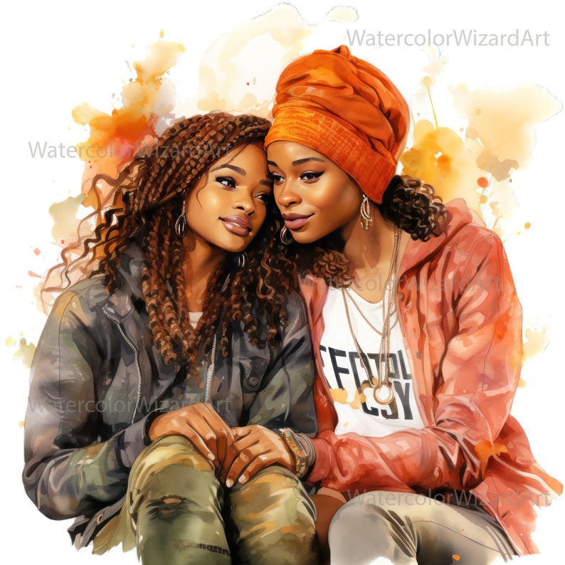 Watercolour Black Girls Best Friends Clipart, Best Female Friend Png ...