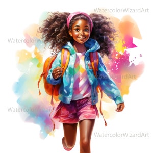 Watercolour African American School Girl Clipart, Black Girl Back to ...