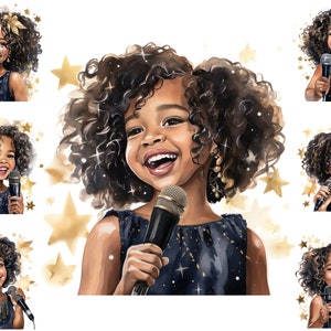Watercolour Black Girl Singing Clipart, Female Singer Png, African ...