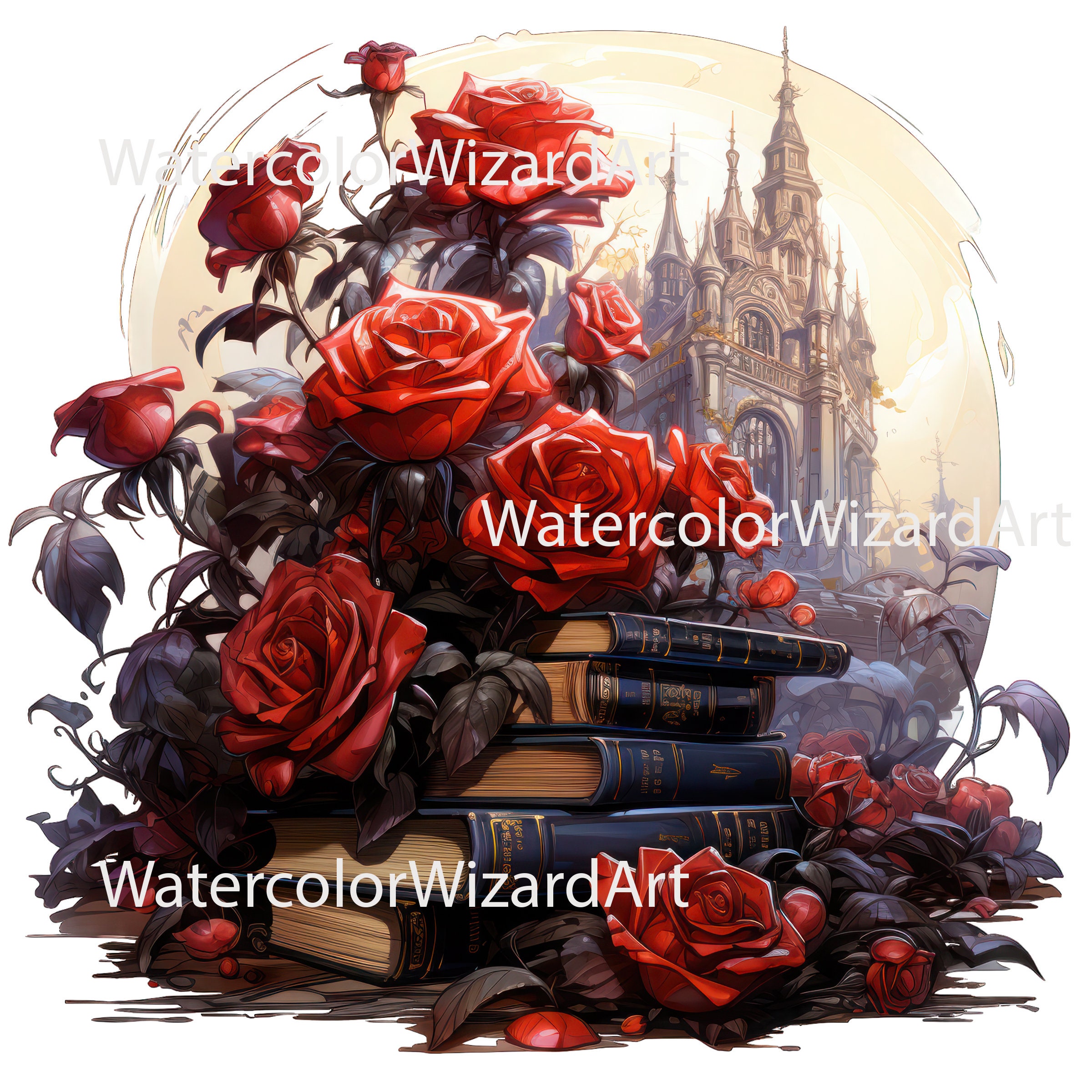 Watercolour Gothic Girl Reading Corner Clipart, Gothic Books Png, Magic ...