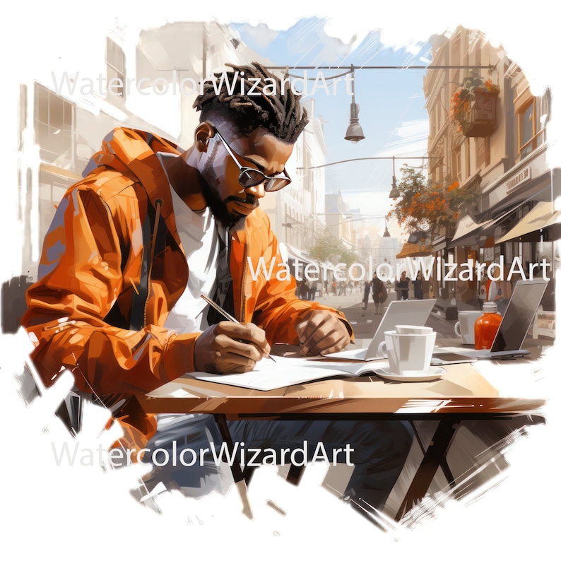 Watercolour Black Man Clipart African American Man Writer - Etsy