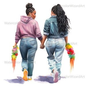 Watercolour Black Girls Best Friends Clipart, Best Female Friend Png ...