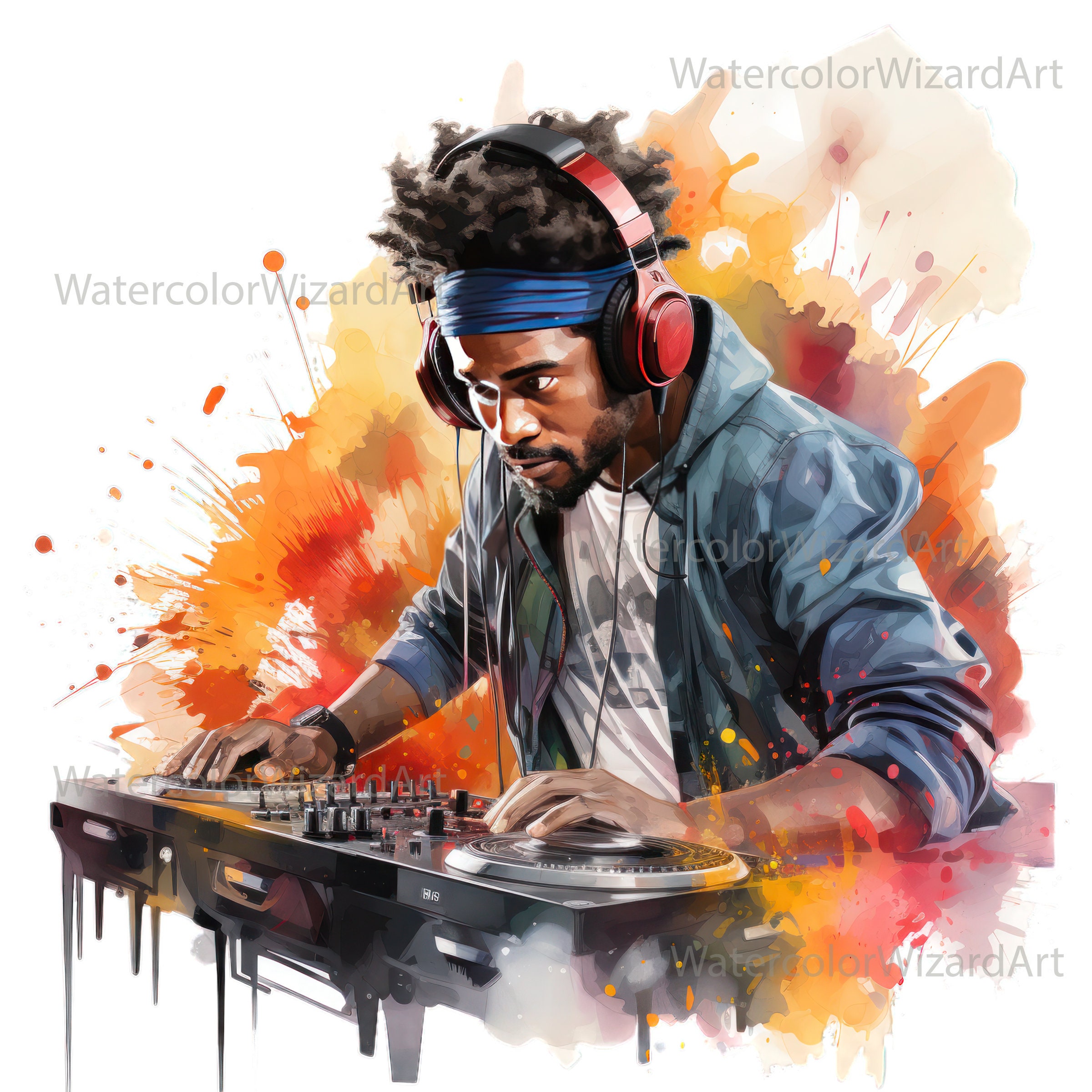 Watercolour Black Man DJ Clipart, African American Male DJ Png, Full ...