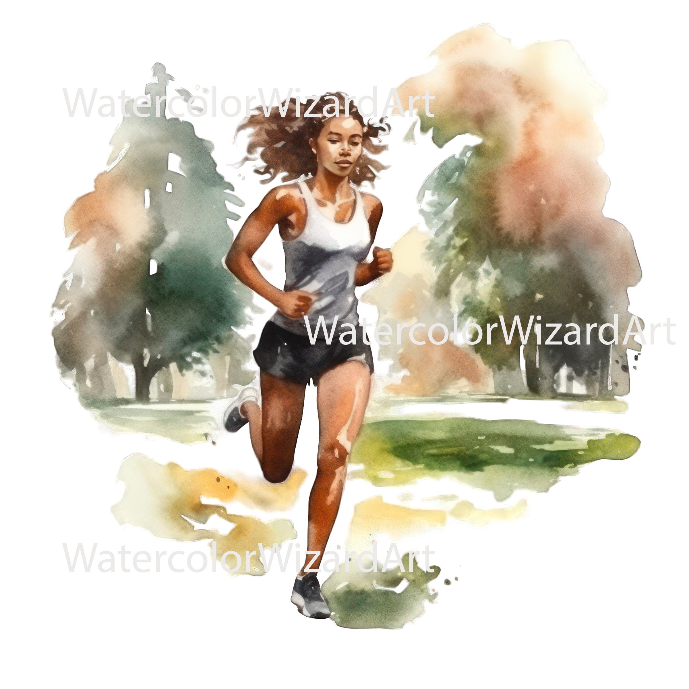 Watercolour Black Girl Running Clipart, Girl Sports Clipart, Girl ...