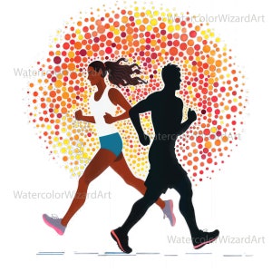 Watercolour Black Couple Running Clipart, Couple Sports Clipart ...