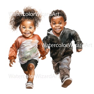 Watercolour Black Kids Clipart, Kids Playing Png, Children, Boy and ...