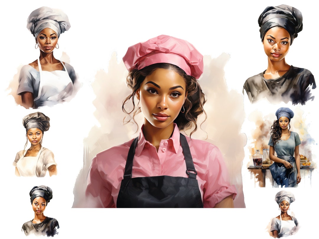Watercolour Black Woman Bakery Chef Clipart, African American Chef Png ...