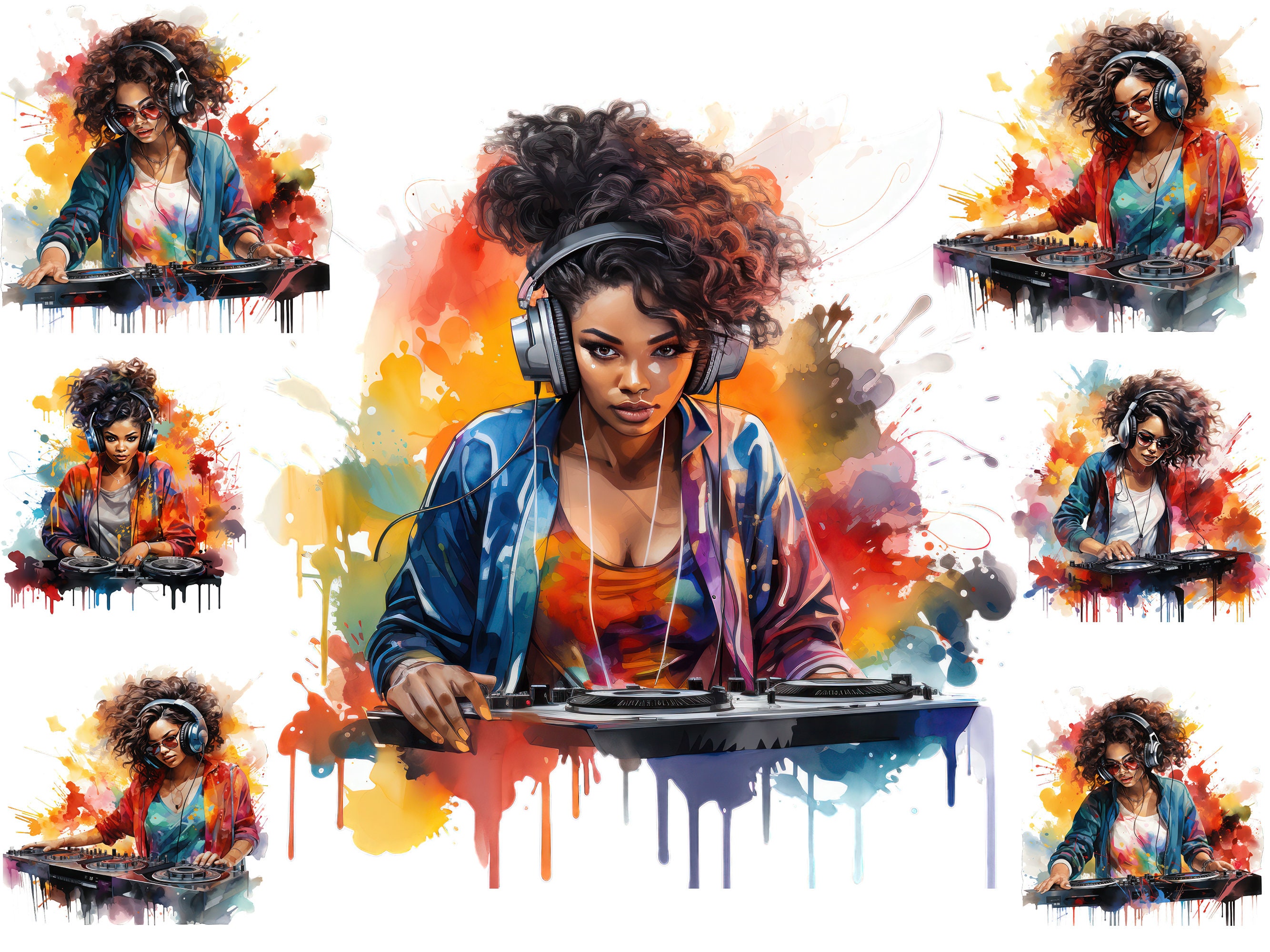 Watercolour Black Female DJ Clipart, African American Woman DJ Png ...