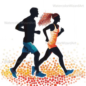 Watercolour Black Couple Running Clipart, Couple Sports Clipart ...