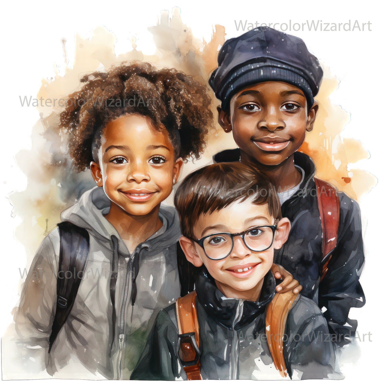 Watercolour African American School Kids Clipart, Black Kids Back to ...