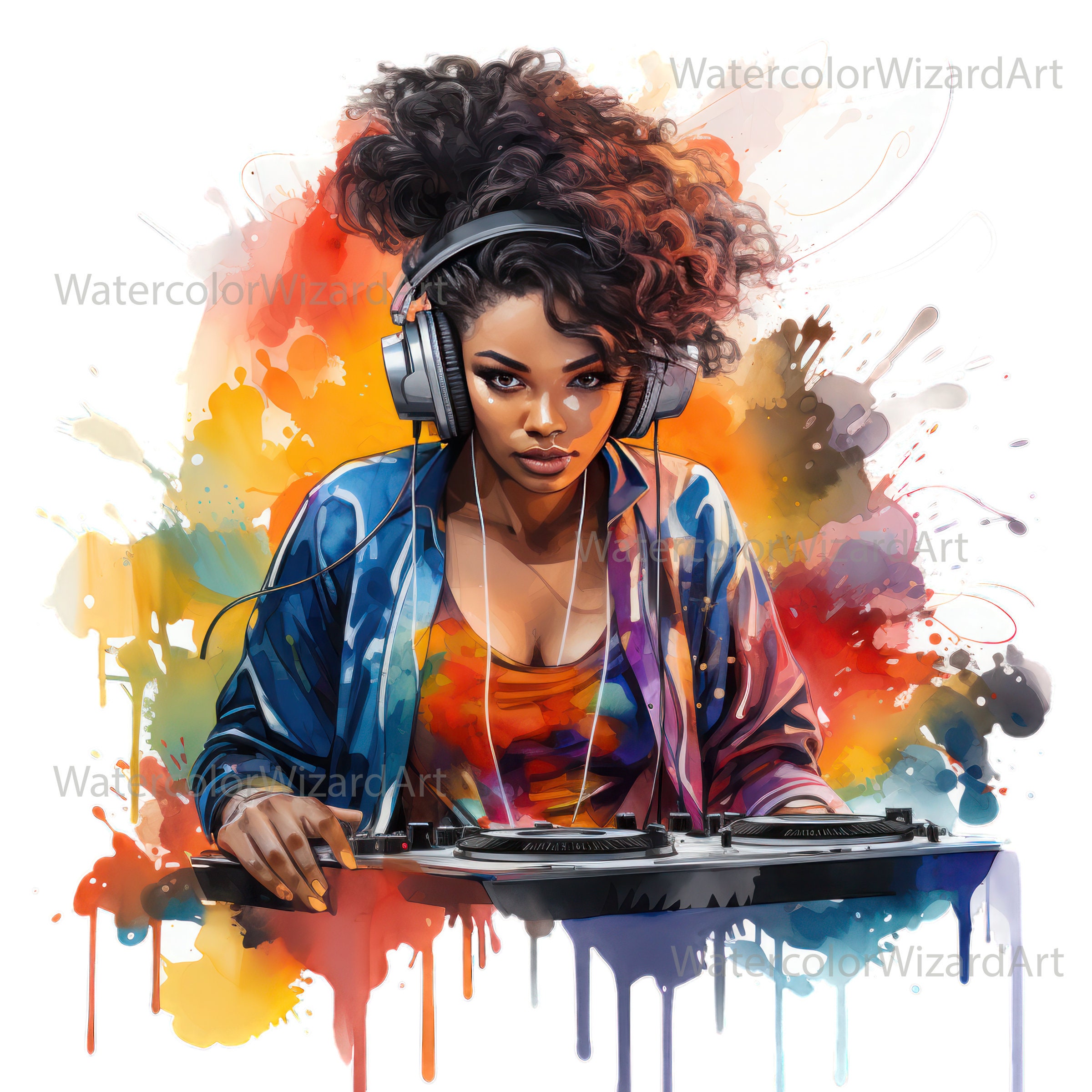 Watercolour Black Female DJ Clipart, African American Woman DJ Png ...