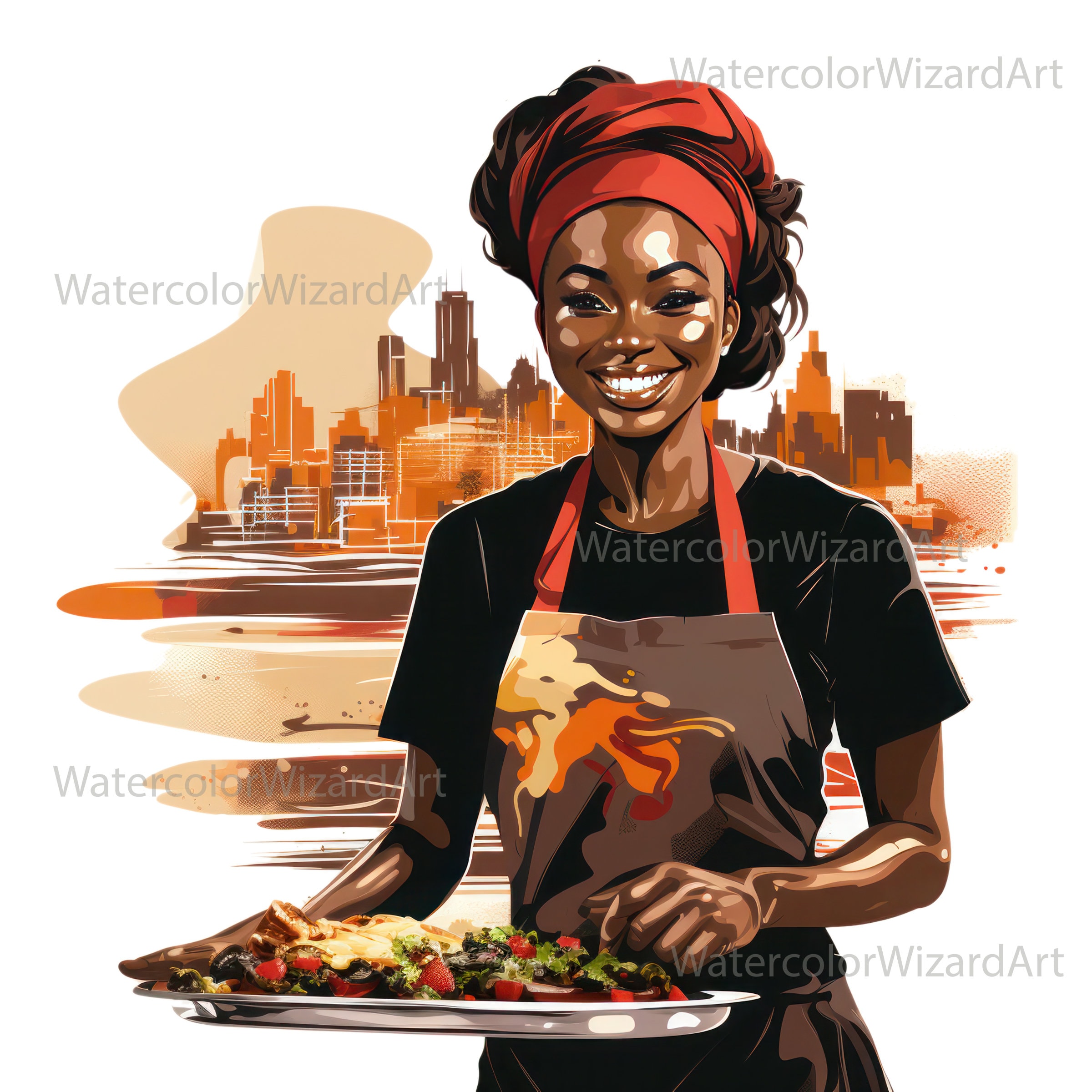 Watercolour Black Woman Chef Clipart, African American Chef Png ...