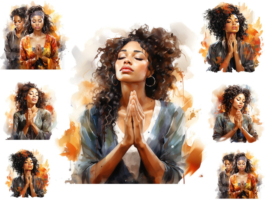 Watercolour Black Woman Praying, African American Woman Praying Clipart, Sublimation Png, Full ...