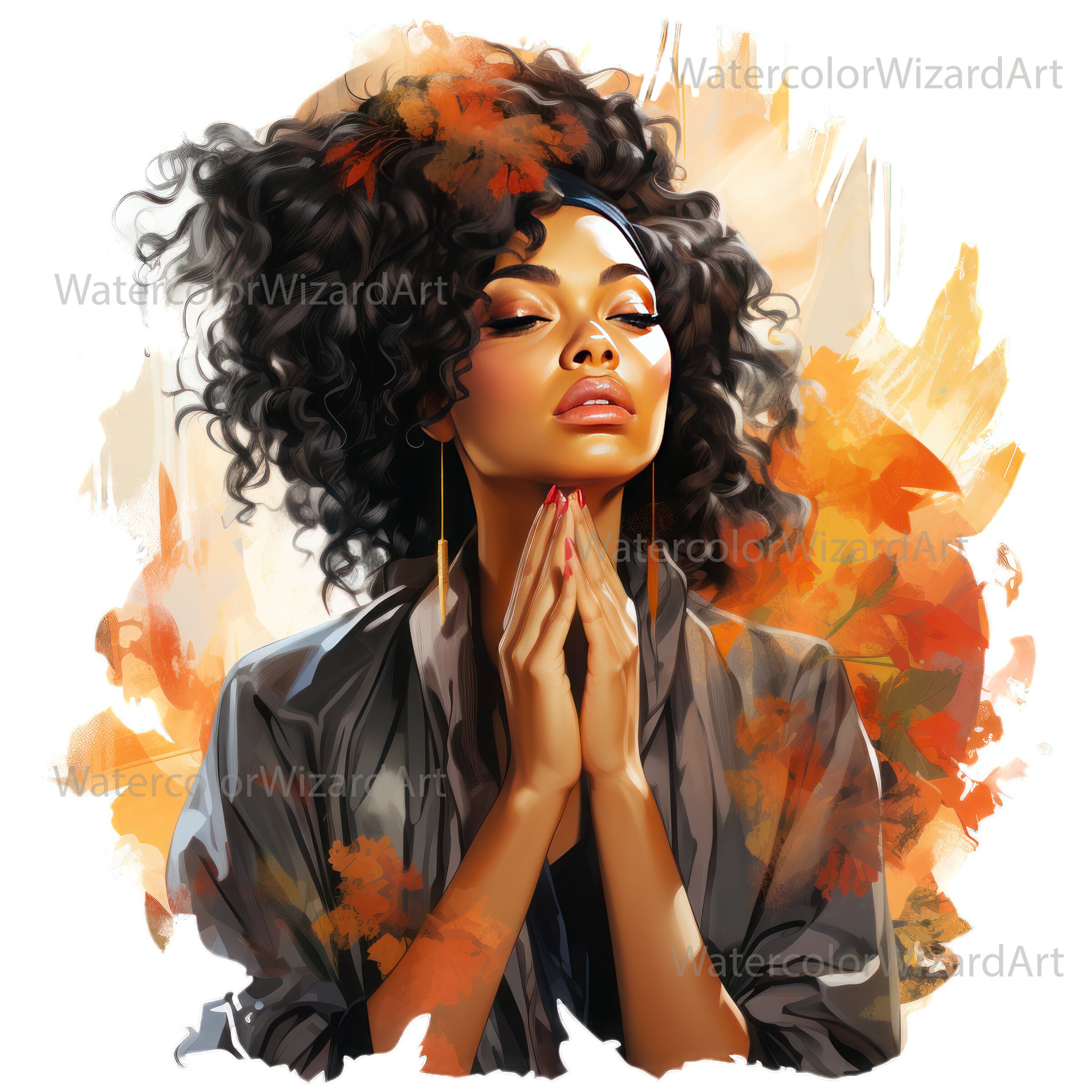 Watercolour Black Woman Praying, African American Woman Praying Clipart ...