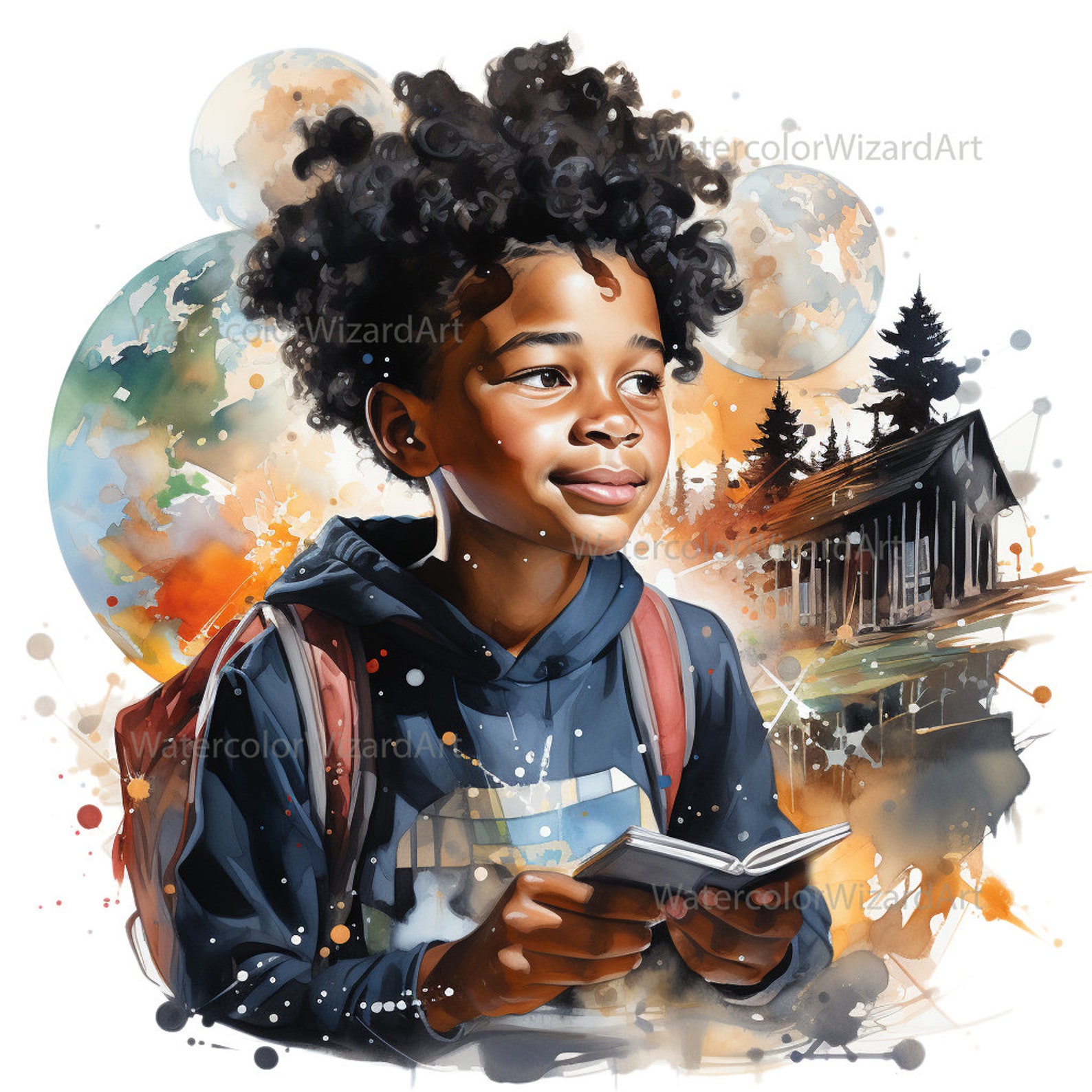 Watercolour Happy African American Black School Kids Clipart, Children ...