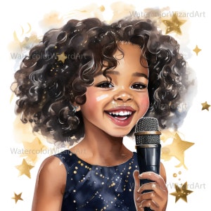 Watercolour Black Girl Singing Clipart, Female Singer Png, African ...