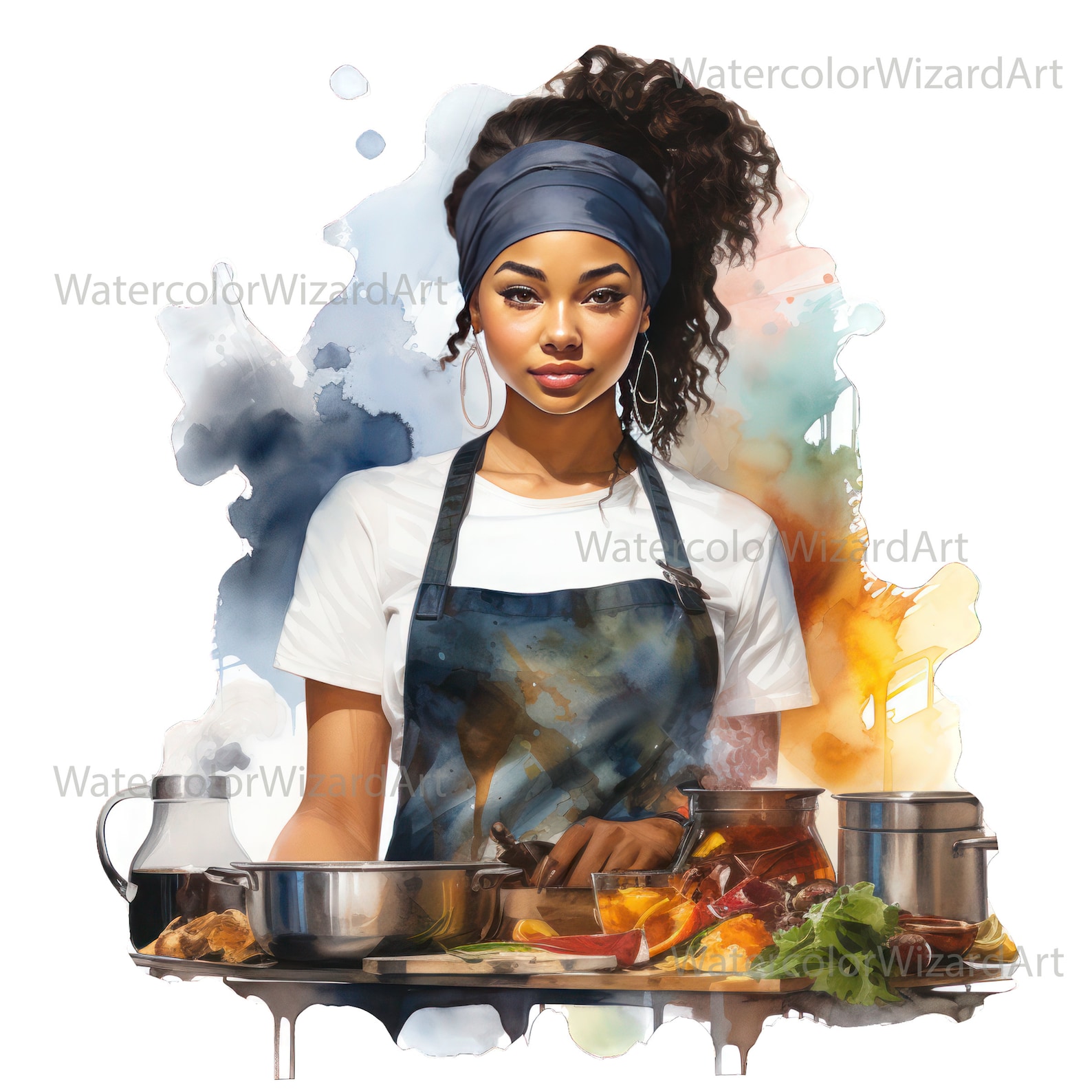 Watercolour Black Woman Chef Clipart, African American Chef Png ...