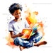 Watercolour Bookworm Black Boy Clipart,boy Books Clipart, Book Lover ...