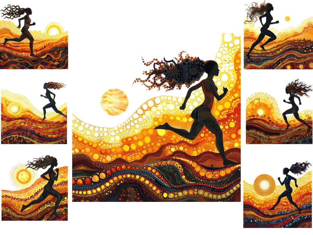 Watercolour Black Girl Running in the Sunset Clipart, Woman Sports ...