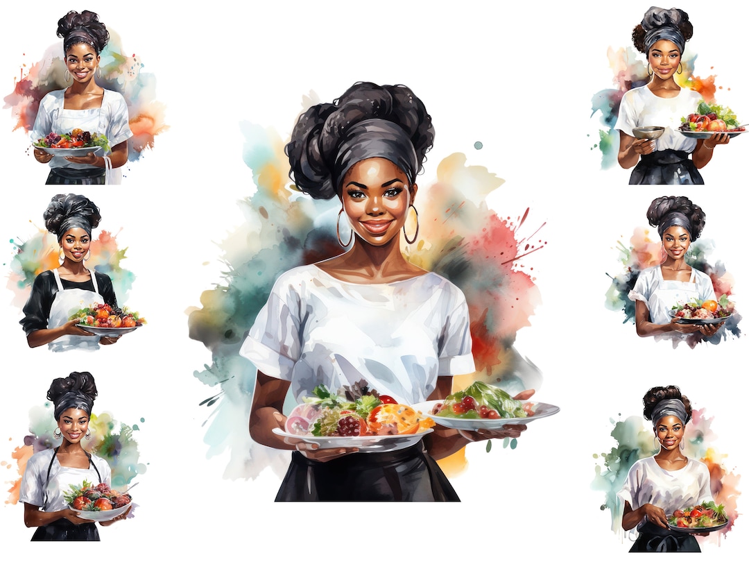 Watercolour Black Woman Chef Clipart, African American Chef Png ...