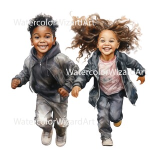 Watercolour Black Kids Clipart, Kids Playing Png, Children, Boy and ...
