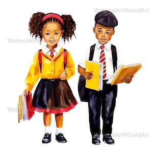 Watercolour African American Kids Clipart, Kids Back to School Png ...