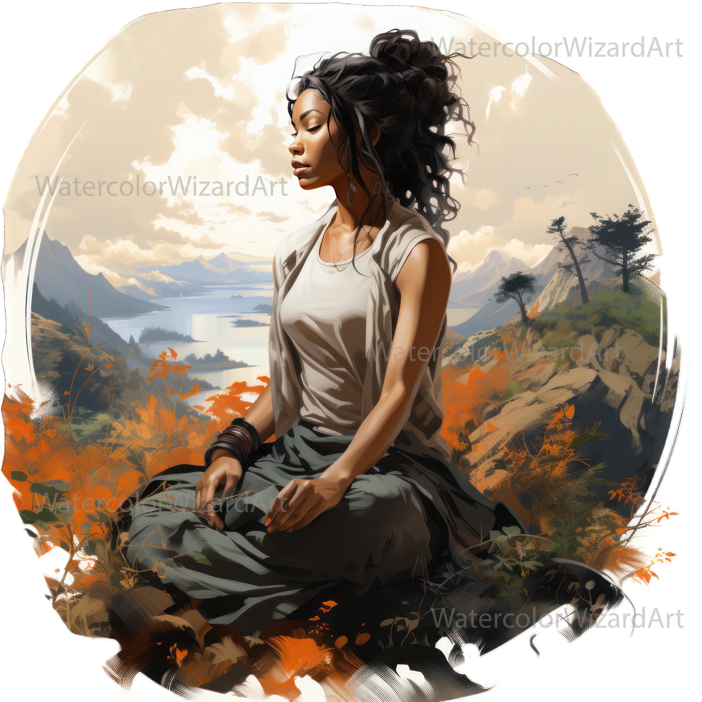 Watercolor Black Girl Yoga Clipart PNG ,meditation Clipart, Full ...