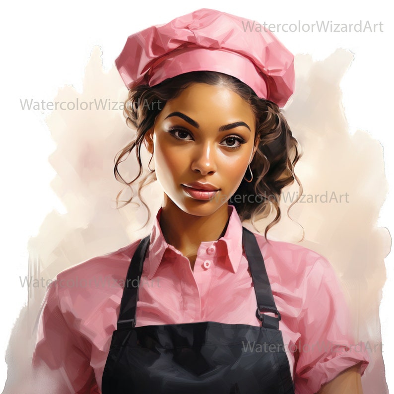 Watercolour Black Woman Bakery Chef Clipart, African American Chef Png ...