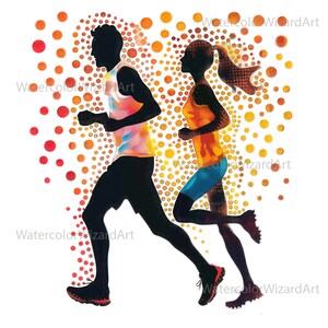 Watercolour Black Couple Running Clipart, Couple Sports Clipart ...
