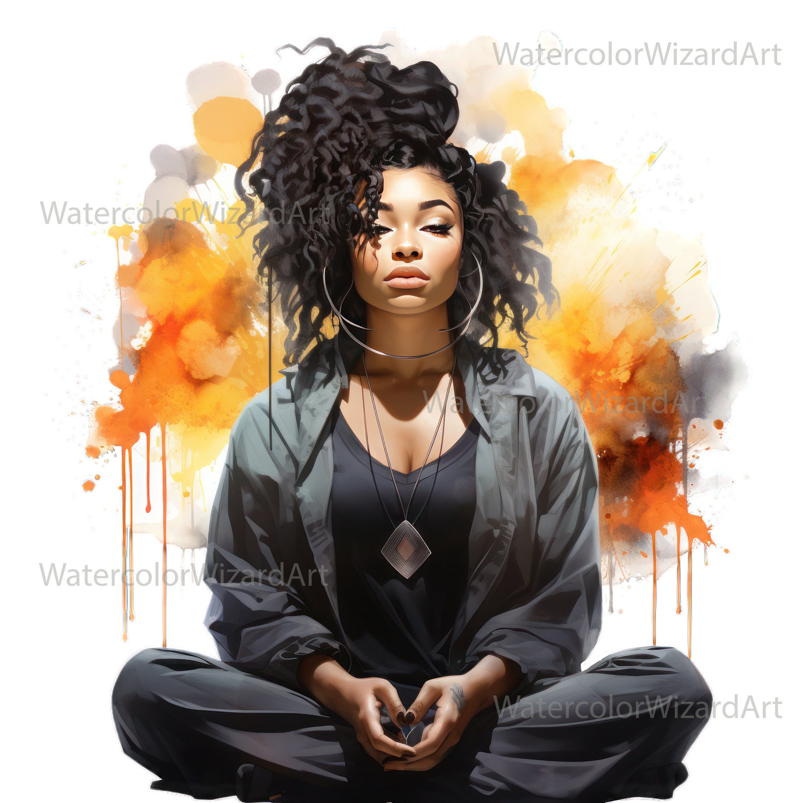 Watercolor Young Black Girl Clipart. Yoga Clipart PNG ,meditation ...