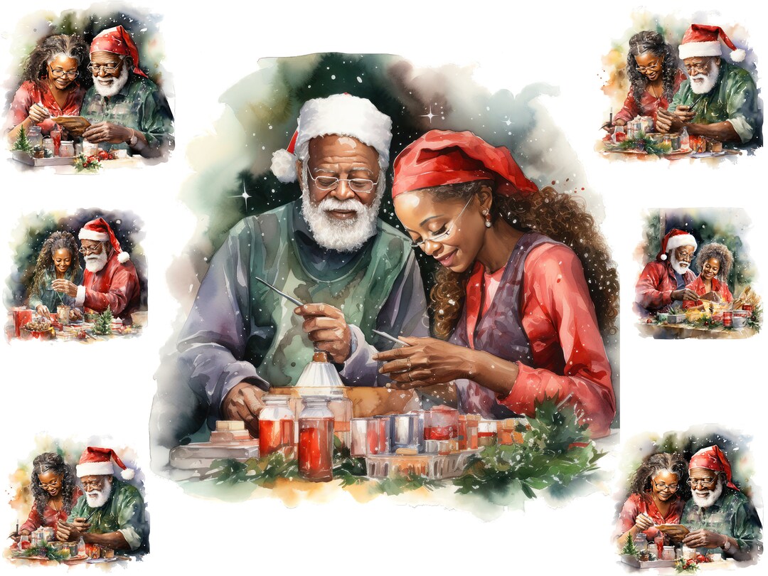 Watercolour Black Man Santa Claus Clipart, African American Santa Claus ...