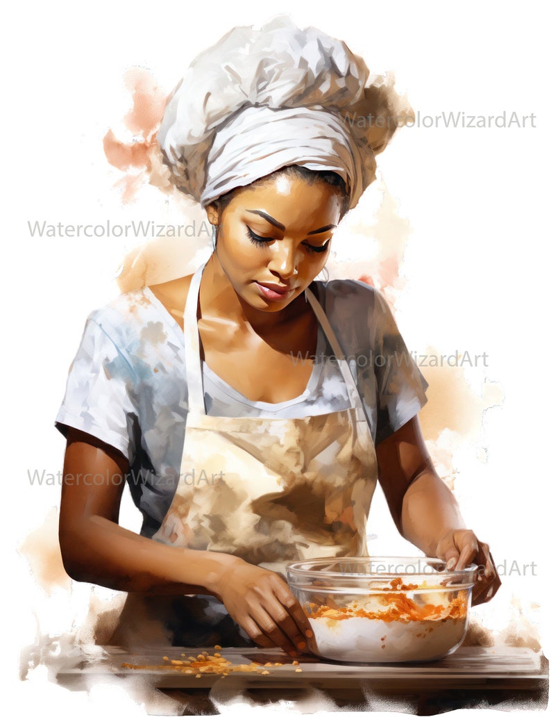 Watercolour Black Woman Pastry Chef Clipart, Afro Woman Bakery Chef Png ...