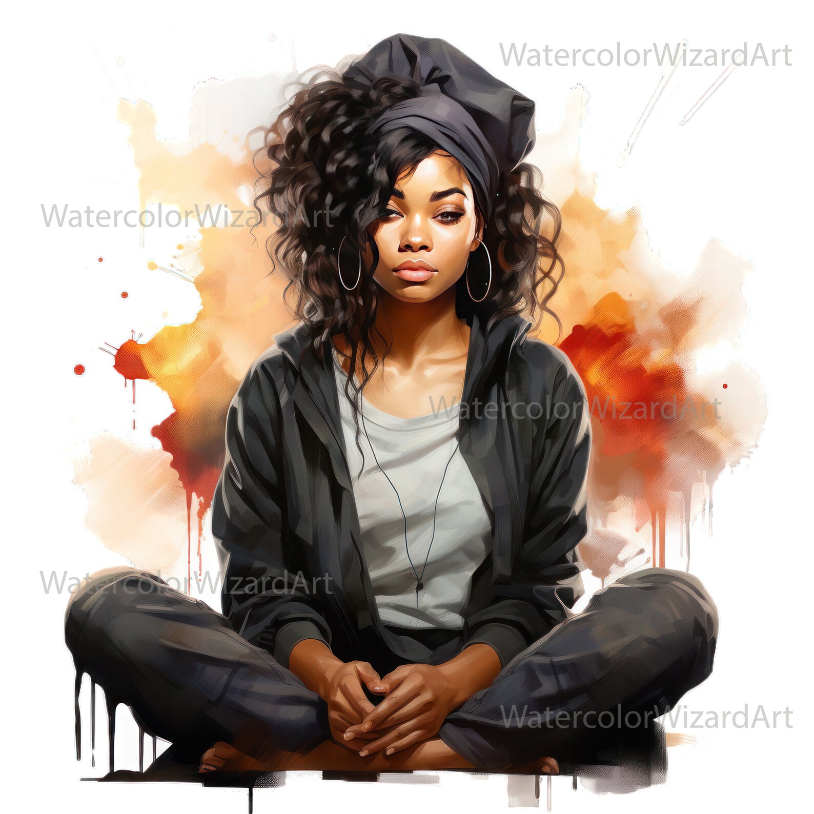 Watercolor Young Black Girl Clipart. Yoga Clipart PNG ,meditation ...