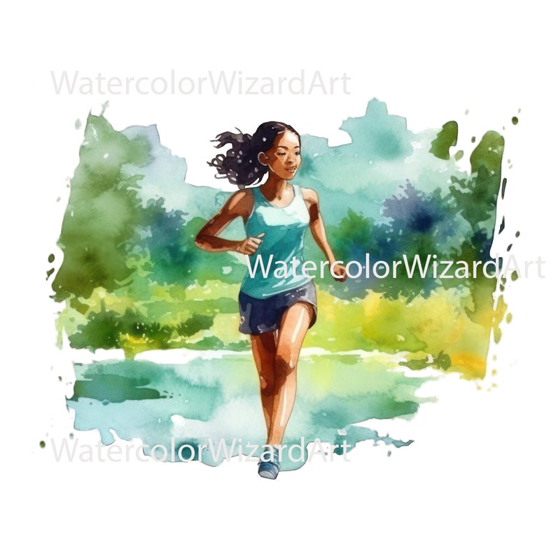 Watercolour Black Girl Running Clipart, Girl Sports Clipart, Girl ...