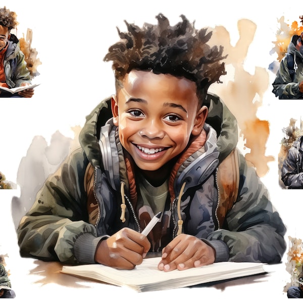 Black Boy Reading Clipart - Etsy